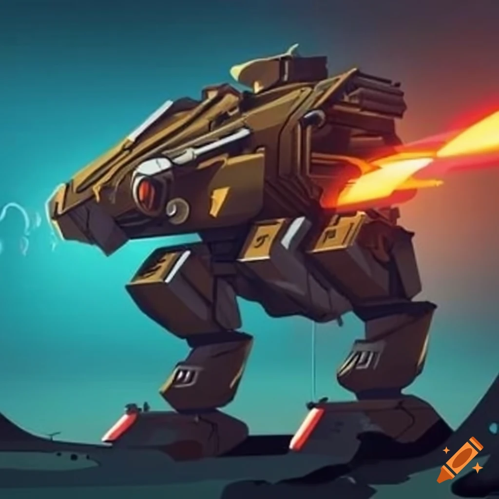 Fire support mech with missile launchers and aggressive stance on Craiyon