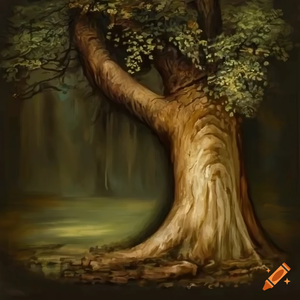 Ancient botanical oil painting of trees in medieval style on Craiyon