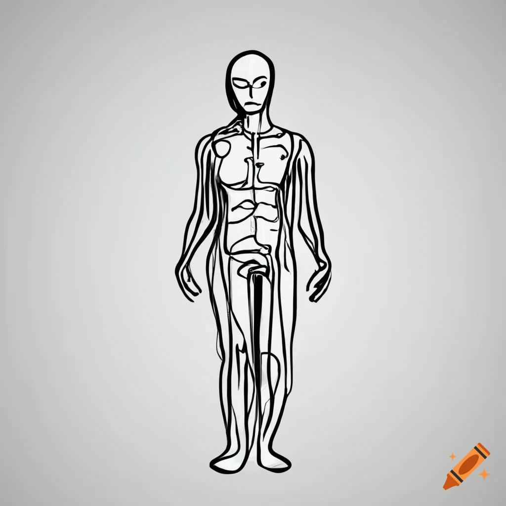 Human outline medical drawing with labeled parts in black and white on ...