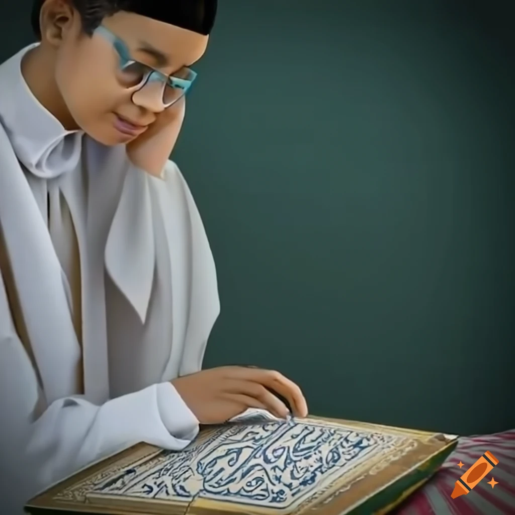 Quran student learning from a teacher on Craiyon