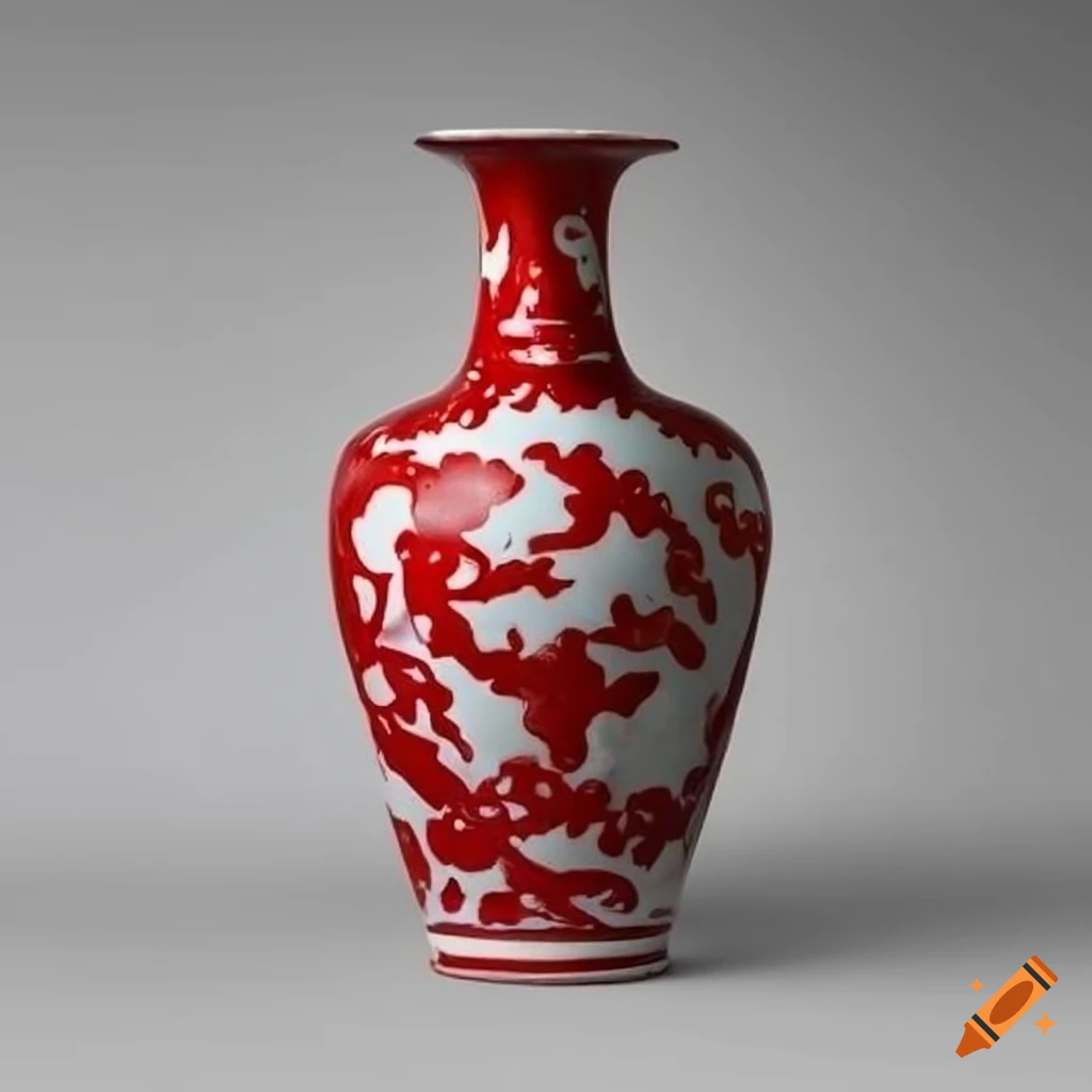Chinese vase in blood red and white with mirror reflection on Craiyon