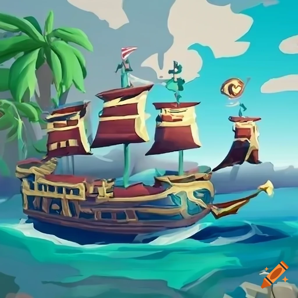 Cartoon depiction of pirate adventures on the high seas on Craiyon