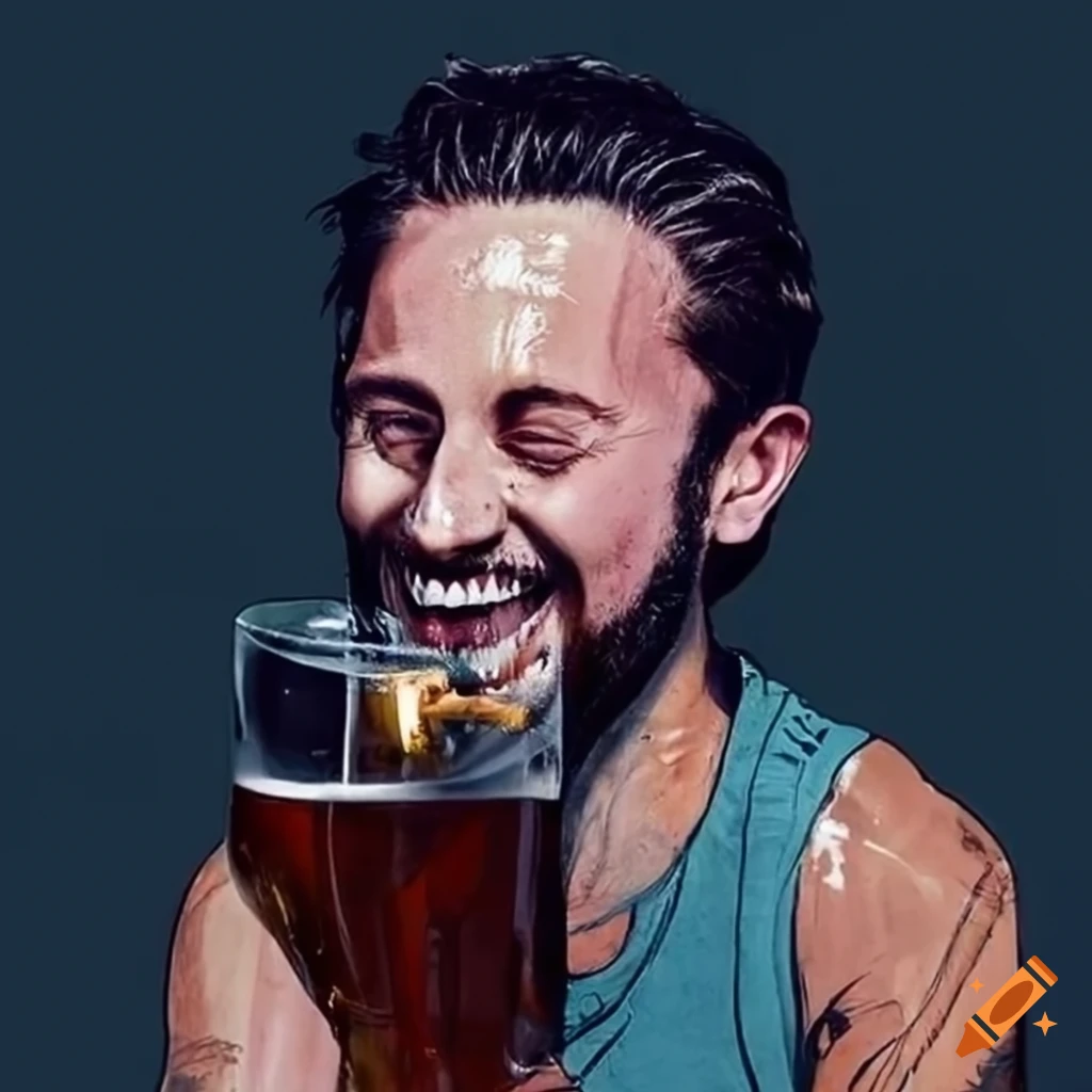 Justin hahn smiling with a beer on Craiyon