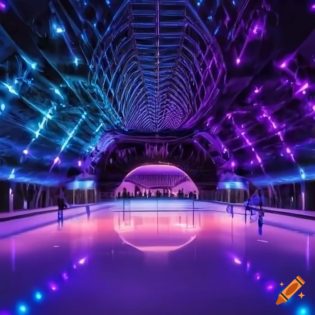 Futuristic ice rink with colorful lights and sleek design on Craiyon