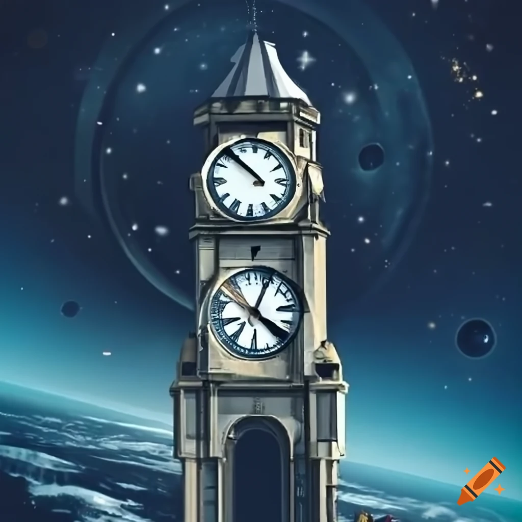 Clock tower in outer space on Craiyon