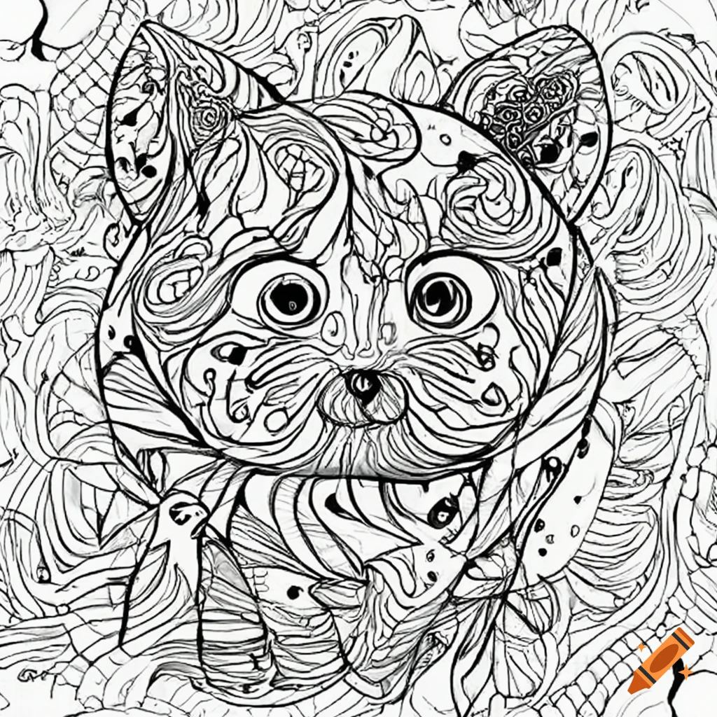 Coloring page with cute animals and zentangles on a white background on ...