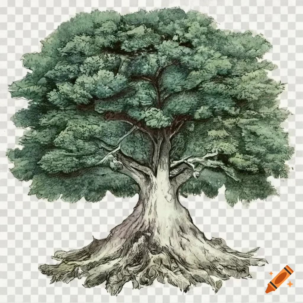 Vintage botanical watercolor tree drawings in medieval book print style ...