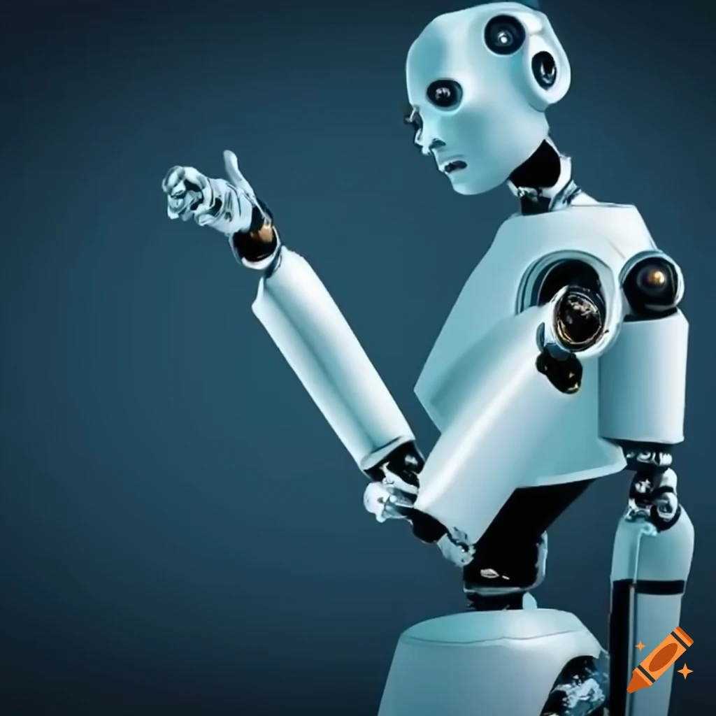 Robot lifting right hand upwards on Craiyon