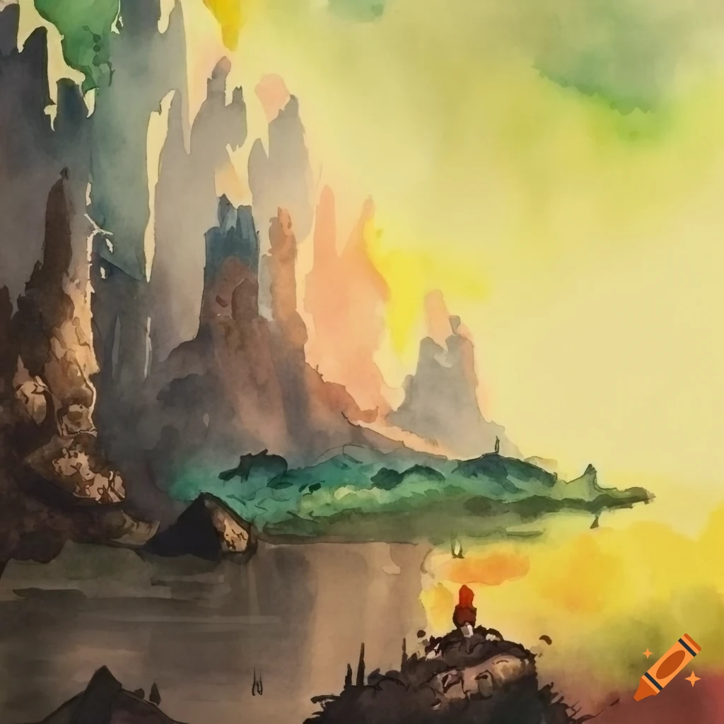 Japanese rpg landscape in watercolor style on Craiyon