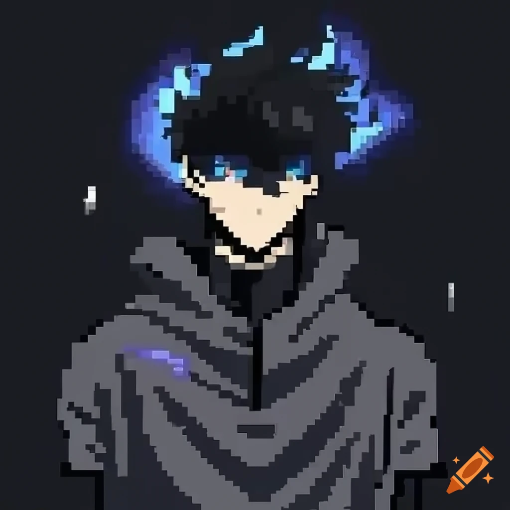 Pixel art representation of a solo leveling main character on Craiyon