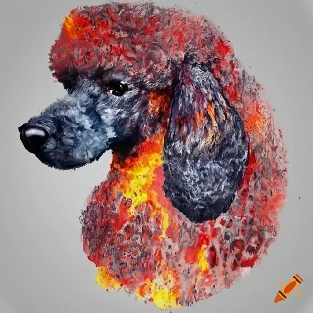 Poodle with molten lava texture fur in watercolor style on Craiyon