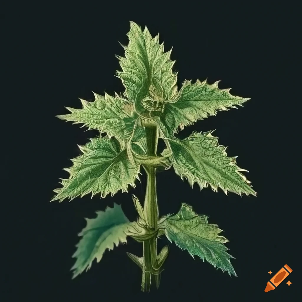 Detailed botanical illustrations of nettles in a medieval art style on ...