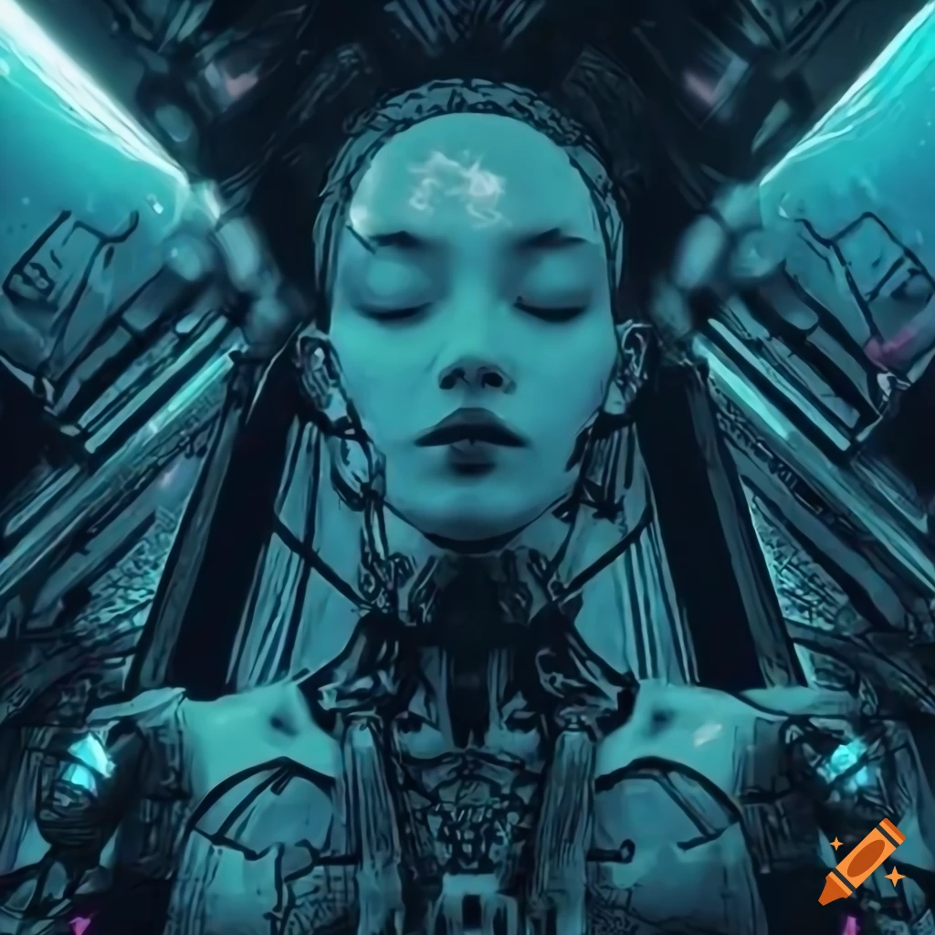 Pyramid megastructure with cyborg women in a futuristic sci-fi setting ...
