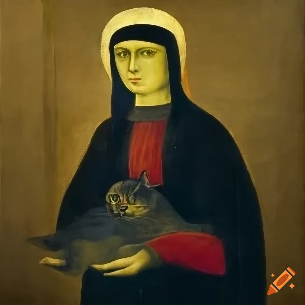Inspired painting of Madonna holding a black cat in her arms on Craiyon