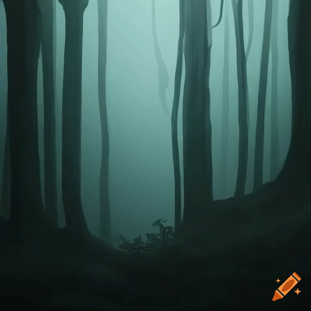 Gloomy grey forest scenery on Craiyon