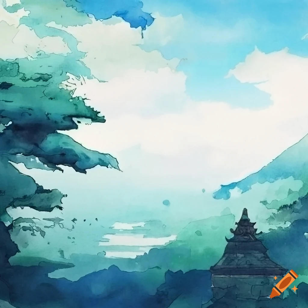 Japanese rpg landscape in watercolor style on Craiyon