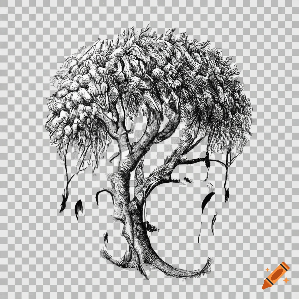 Ancient botanical ink drawings of trees in medieval style on Craiyon