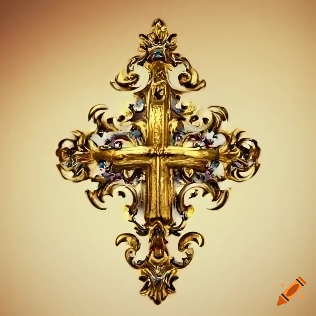Floral baroque gold cross on Craiyon