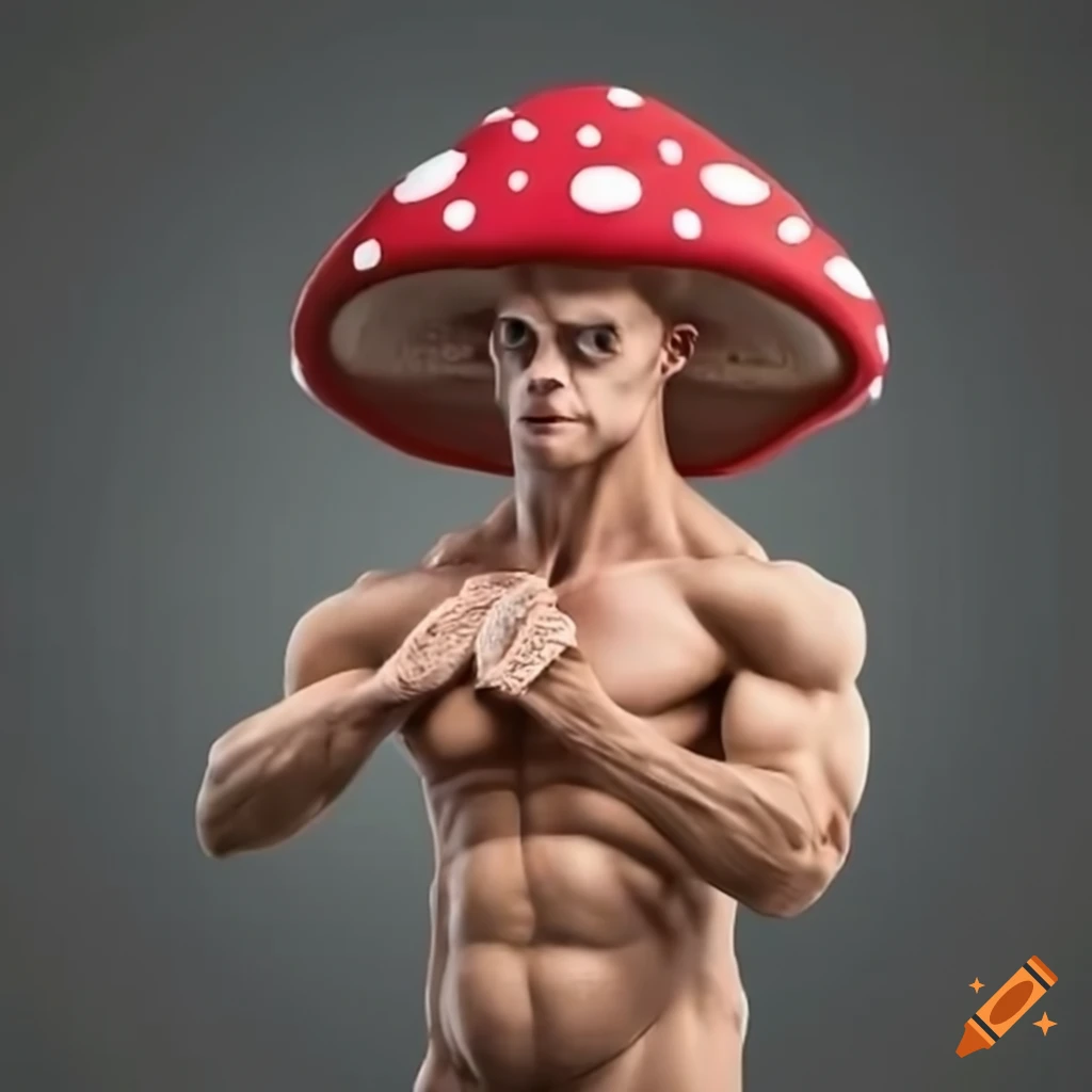 Muscular mushroom man character on Craiyon