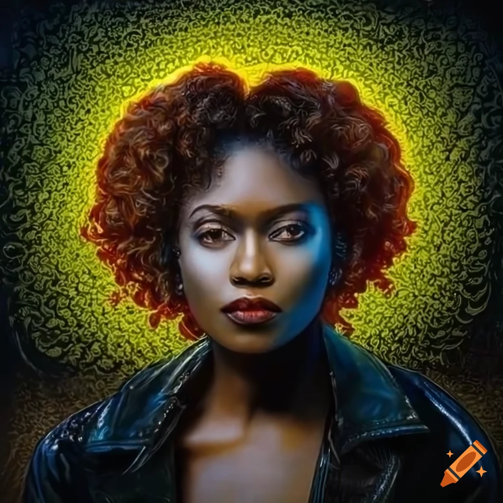 Hyperrealistic portrait of a black woman with vibrant colors and ornate ...
