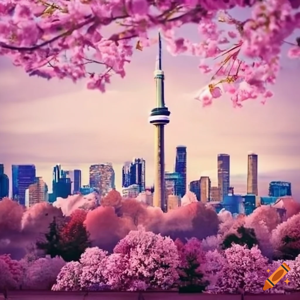 Toronto skyline with cherry blossom trees on Craiyon