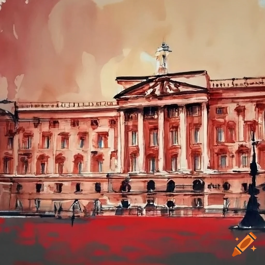 Red ink painting of buckingham palace on Craiyon