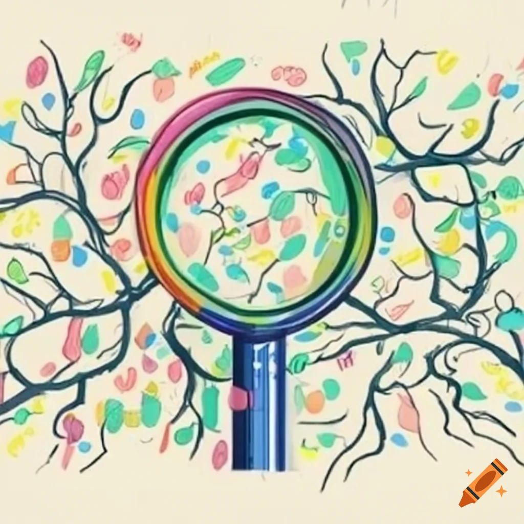 Magnifying glass over a family tree on Craiyon