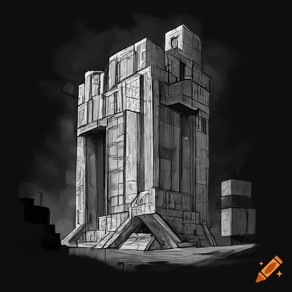 Surreal ink and pencil drawing inspired by Minecraft with Soviet ...