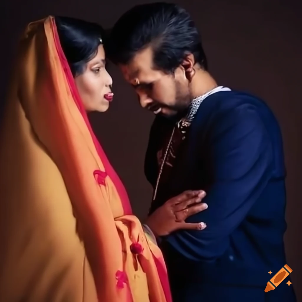 Indian couple with husband looking angry and wife crying in saree on ...