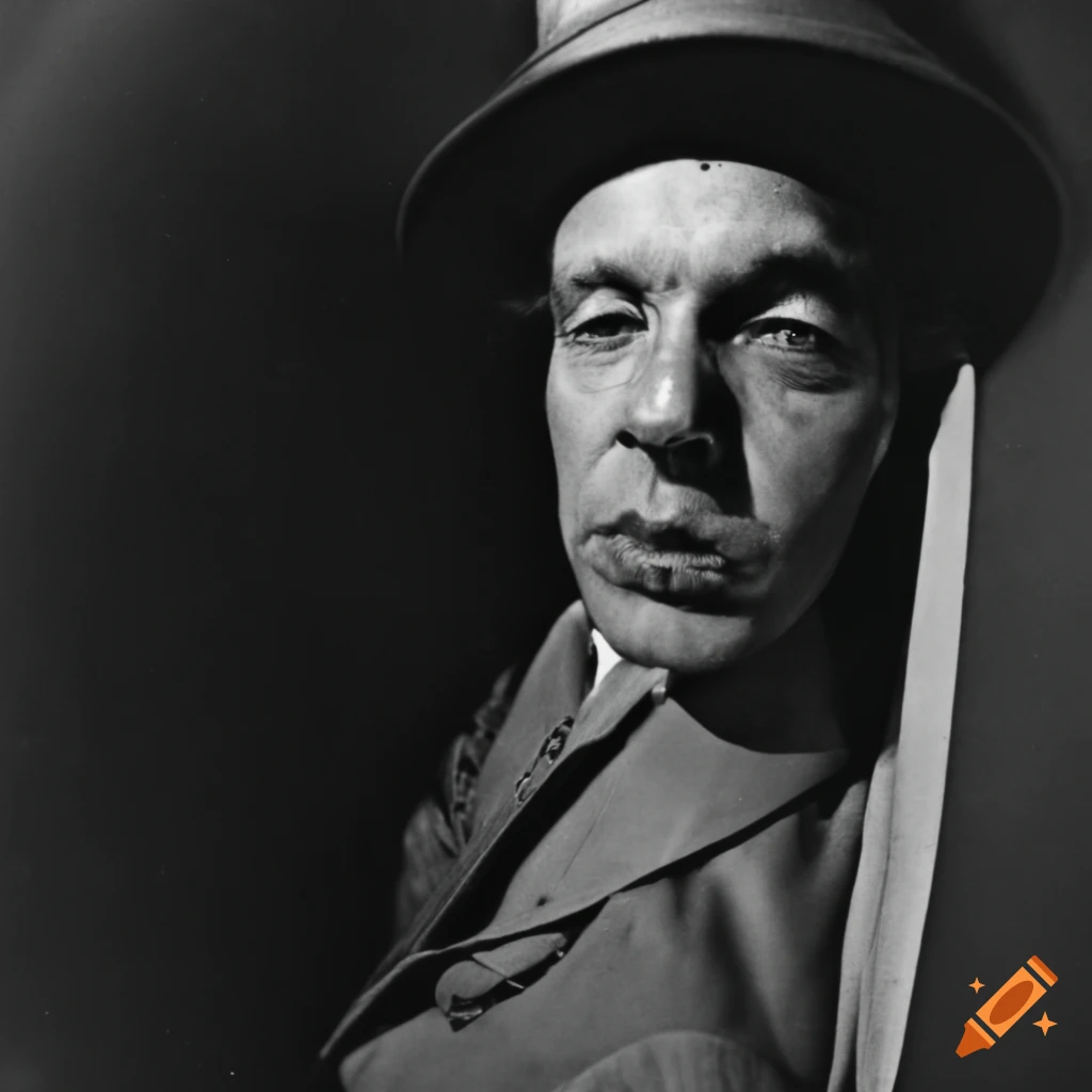 Man in hat and trench coat in 1950s noir style photo on Craiyon