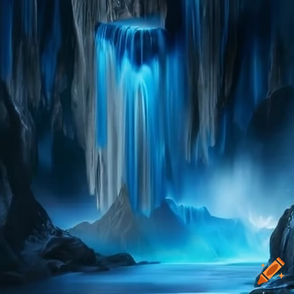 Amber clad waterfall in blue halo 2 on Craiyon