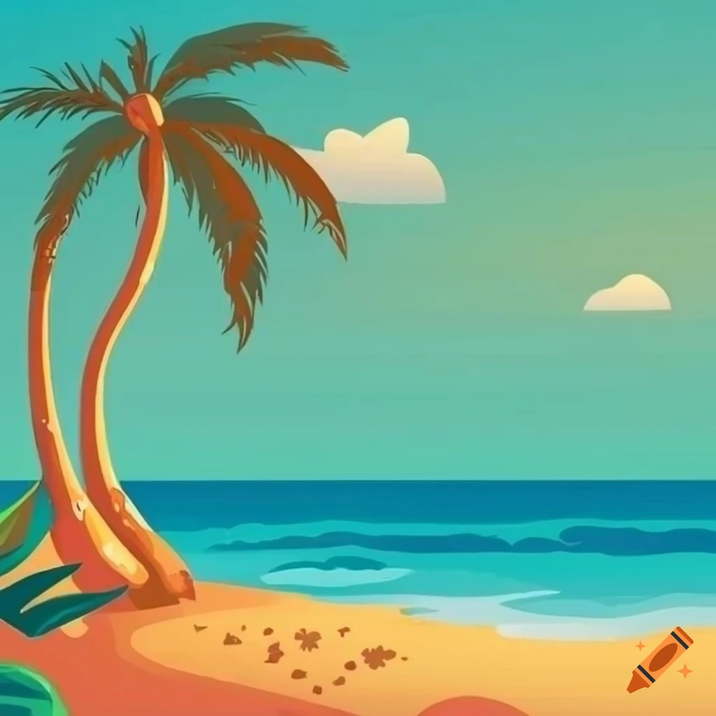 Cartoon beach landscape in simple and colorful style on Craiyon