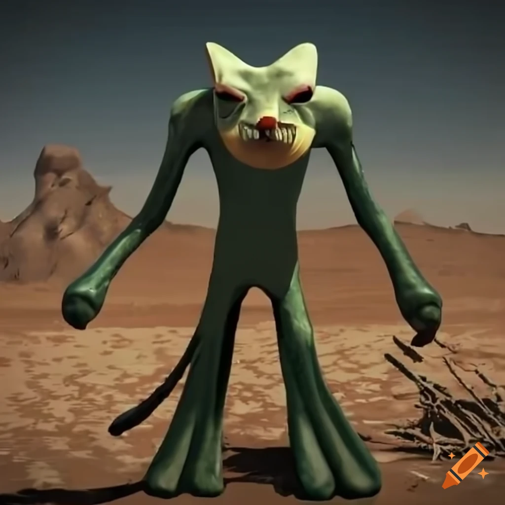 Animated deathclaw gumby from Fallout in a wasteland backdrop on Craiyon