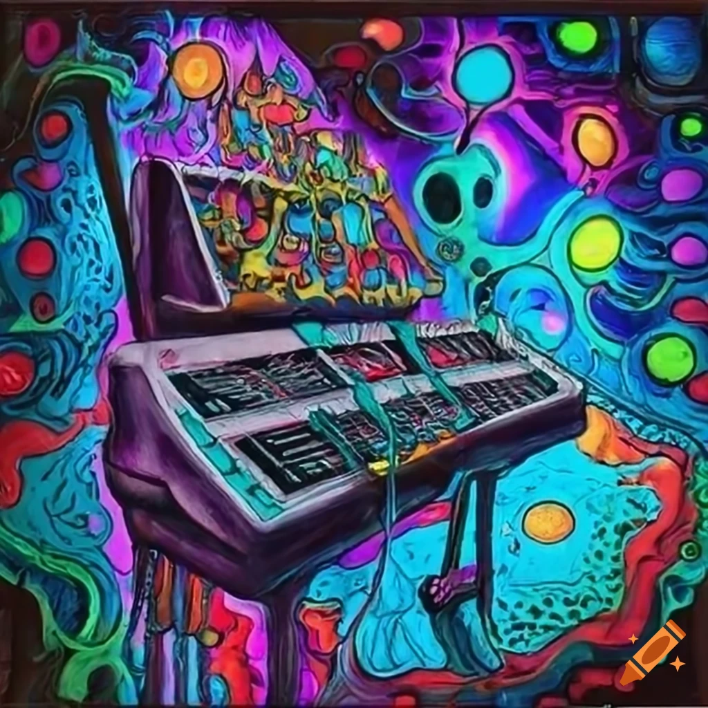 Psychedelic neuron-based musical synthesizer drawing on Craiyon