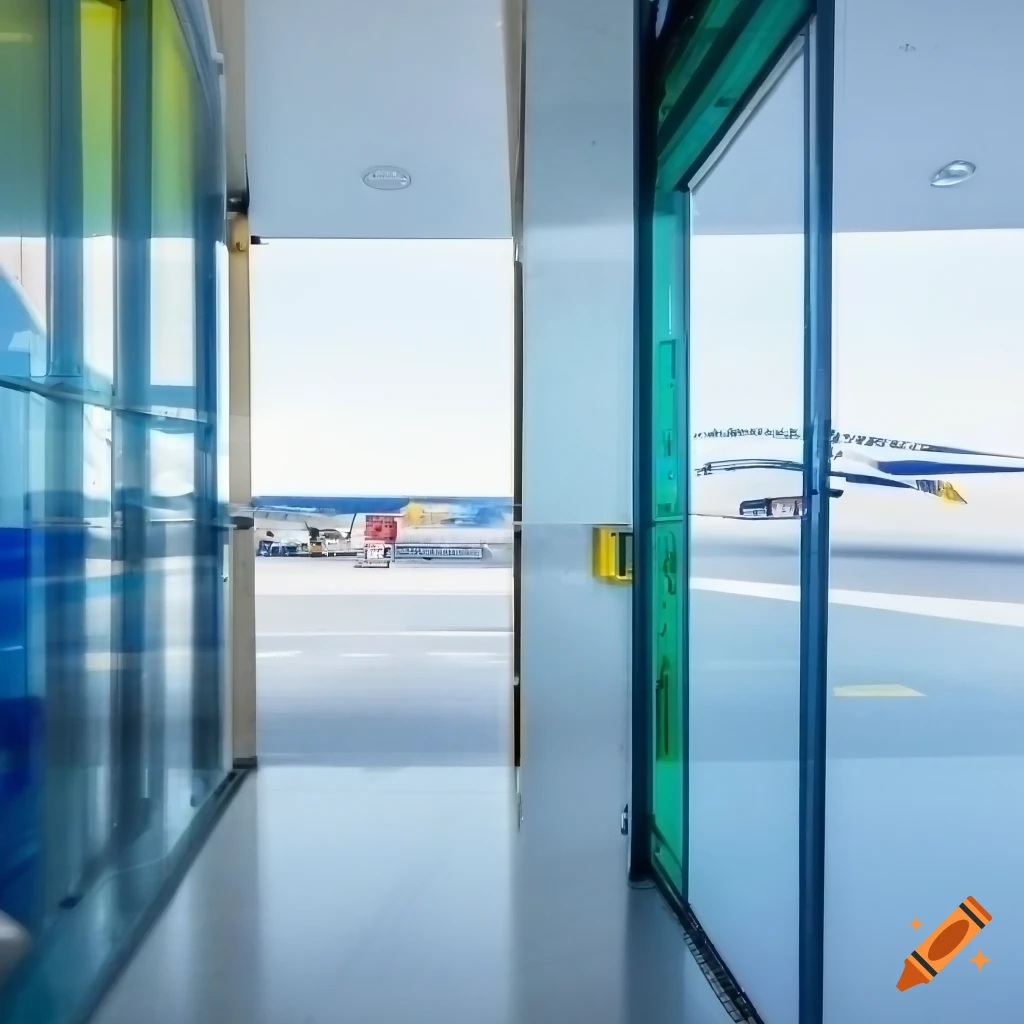 Boarding door in brightly lit airport terminal on Craiyon