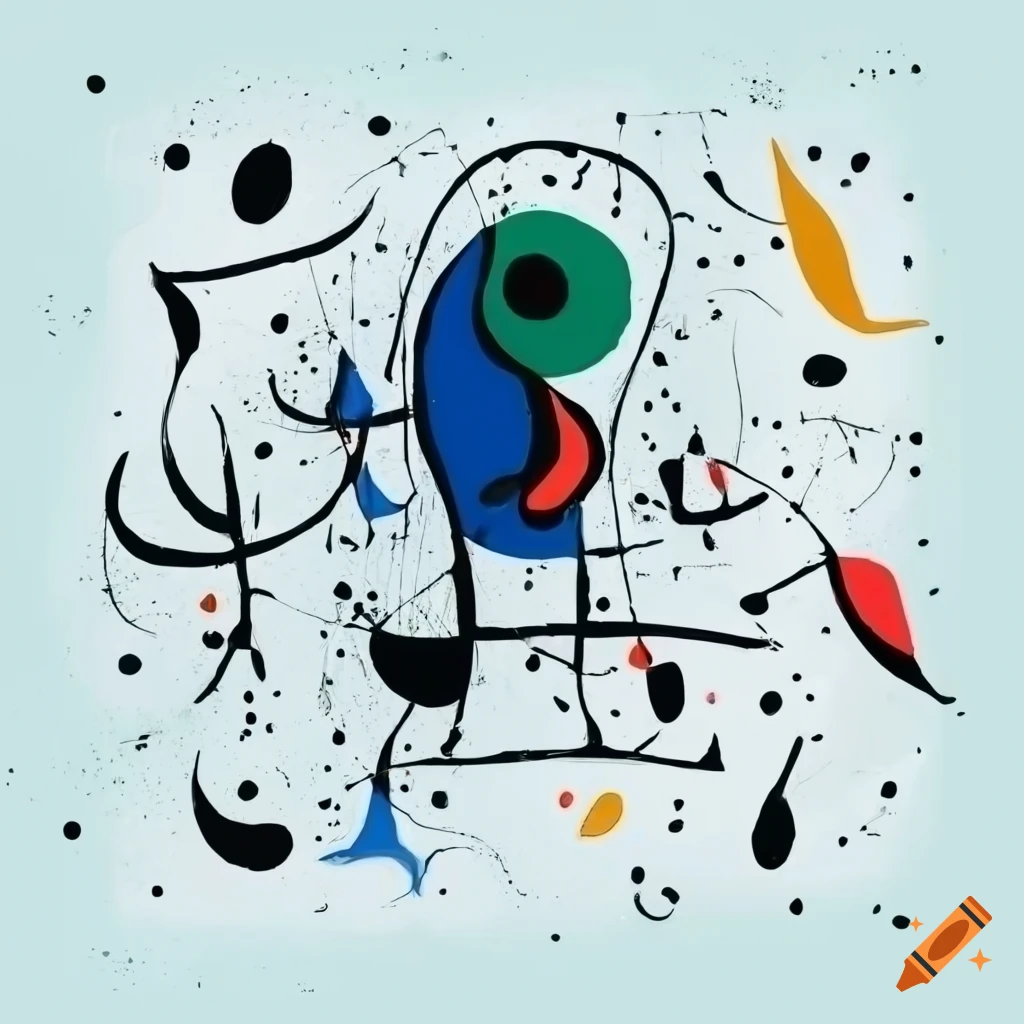 Surrealist red, yellow, white, and blue creatures and plants in miro ...