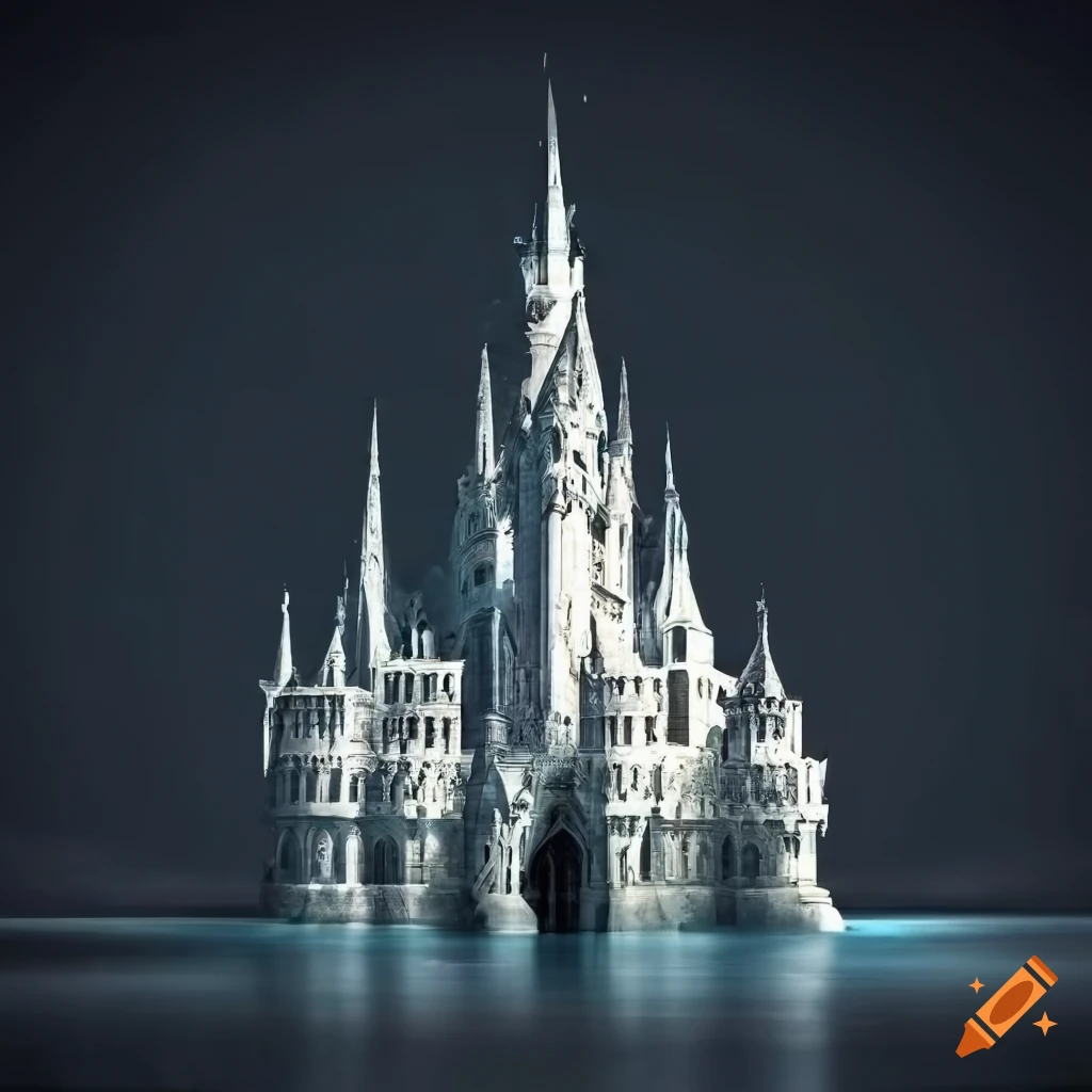 Large marble castle with gothic spires and walls on Craiyon