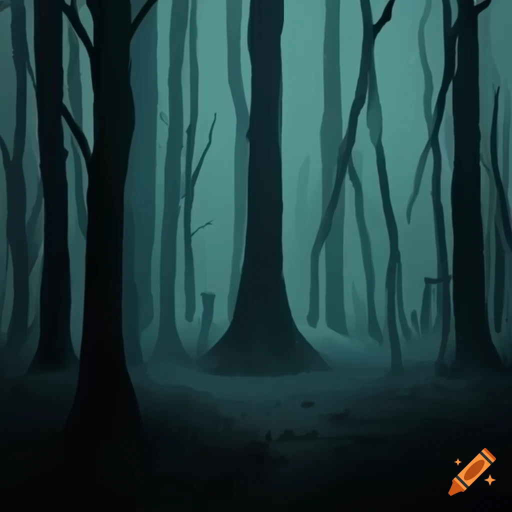 Spooky forest scene inspired by tim burton, dark and detailed on Craiyon
