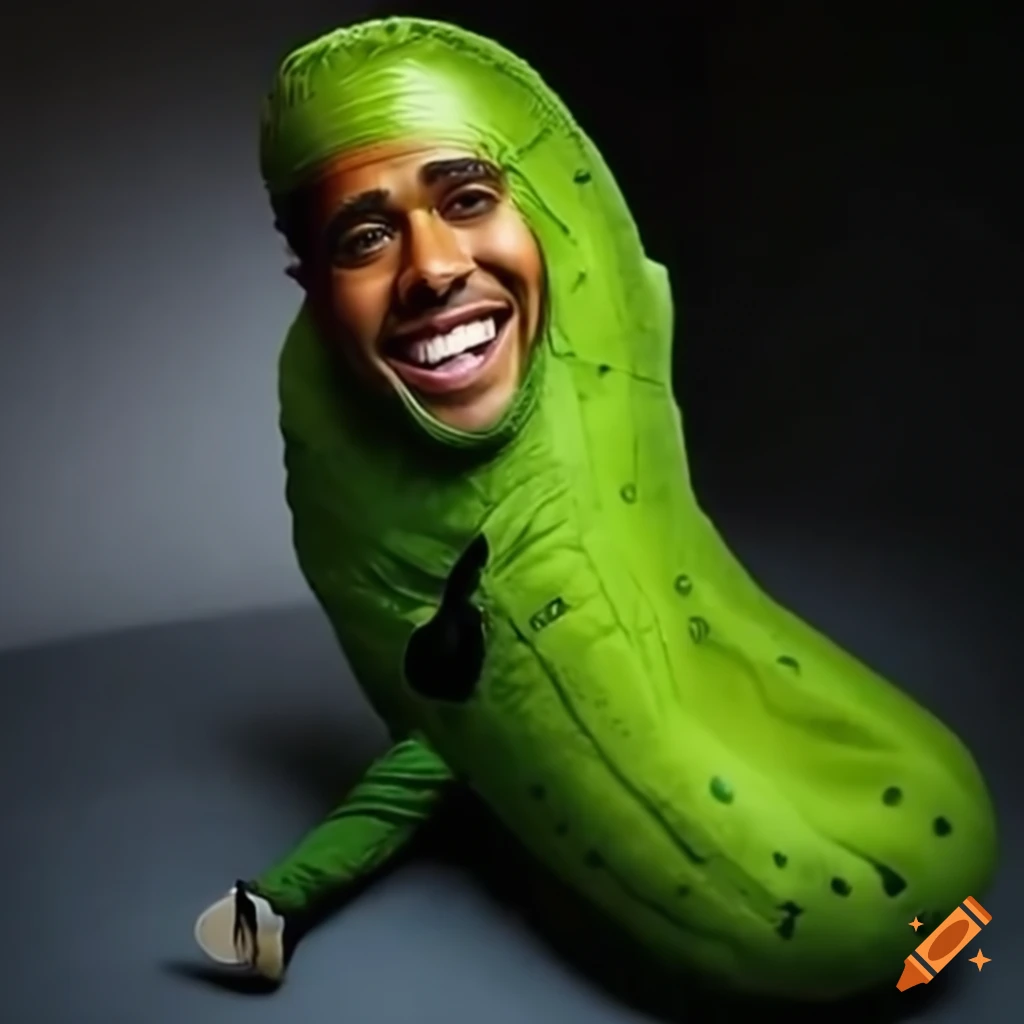 Lewis Hamilton in a giant pickle costume on Craiyon