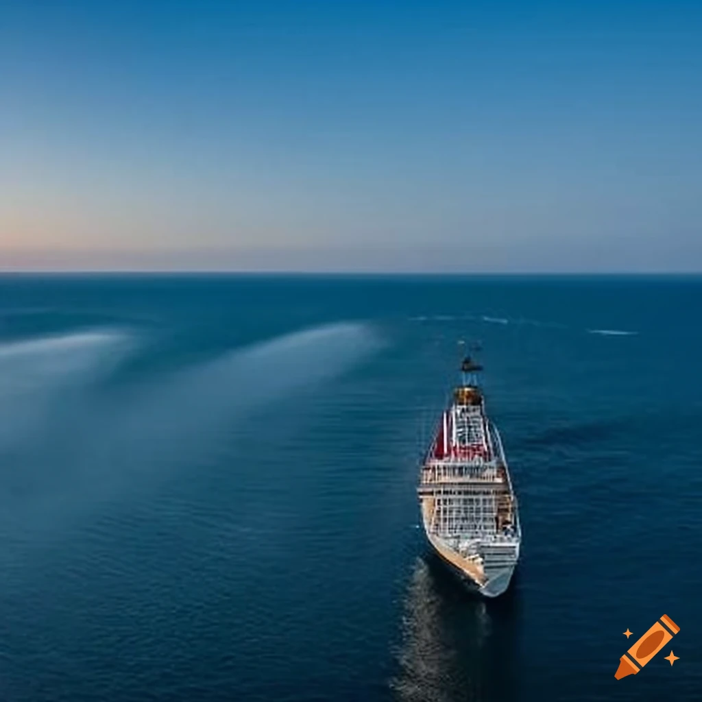 Ships' crew raising triumphant flags upon safe return to harbor as sun ...