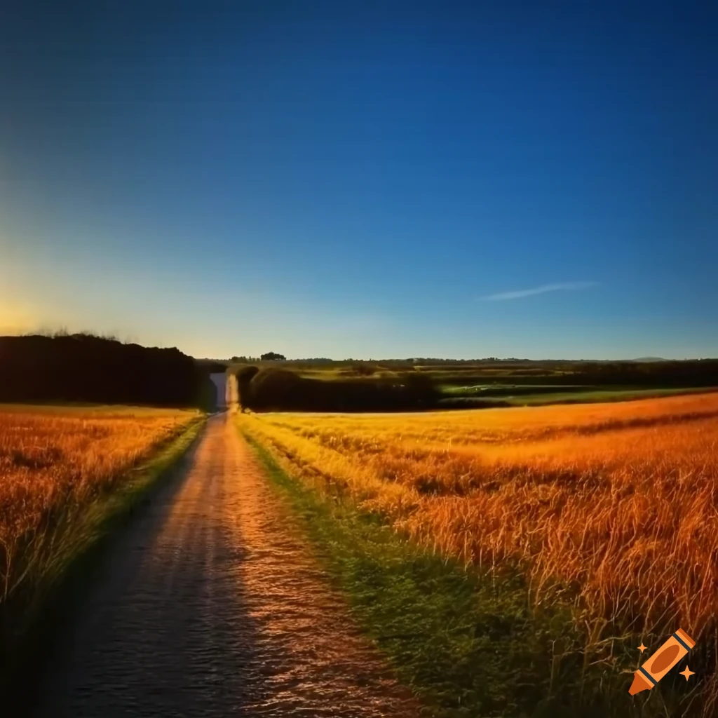 Evening rural road with sunset on Craiyon
