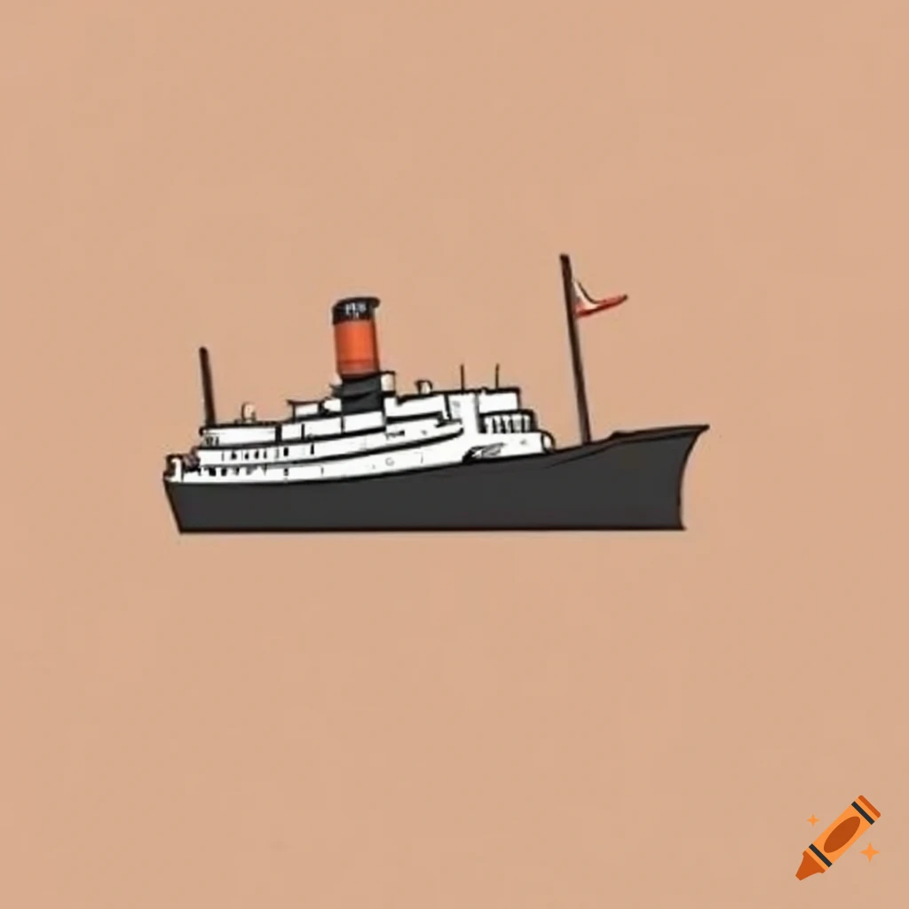 Outline art of the RMS Carpathia steamship on Craiyon