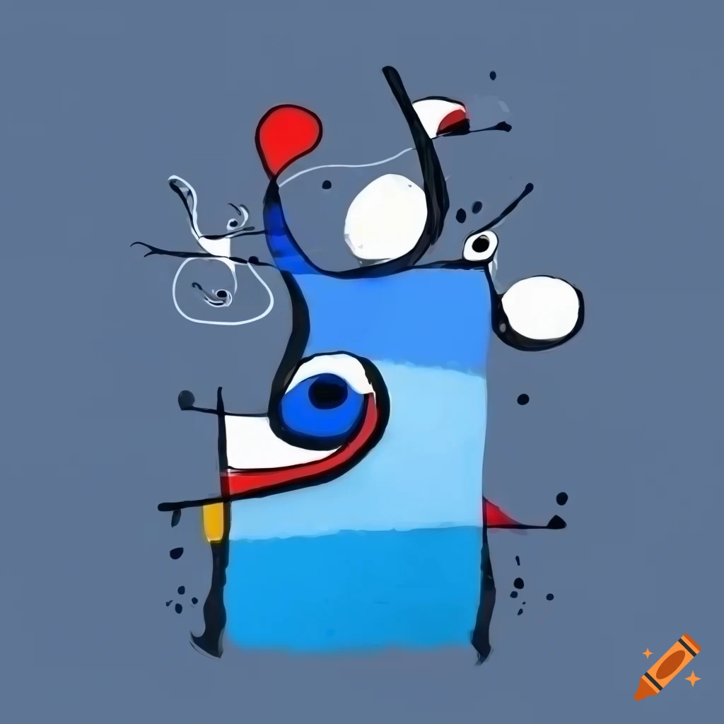 Surrealist scene in miro painting style with reds, yellows, whites, and ...