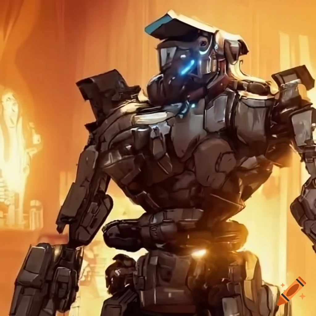 Comedians in mechs having coffee on Craiyon