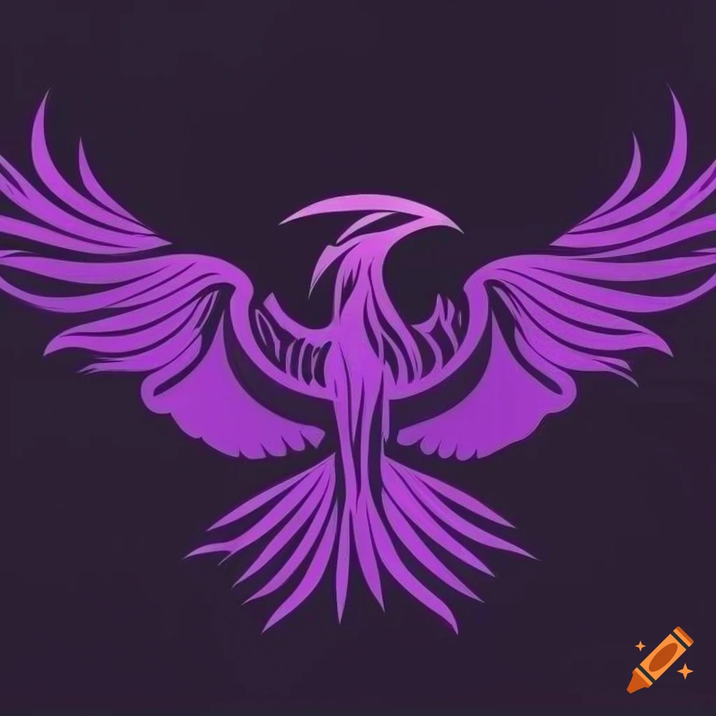 Purple phoenix logo on black background in minimalistic style on Craiyon