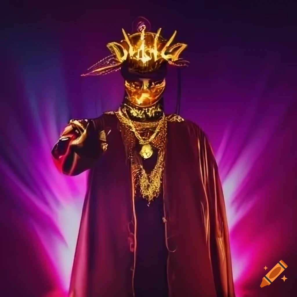 Dragon-themed rapper shooting laser beams at flying drones on Craiyon