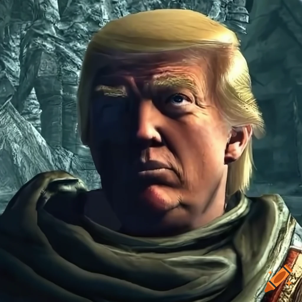 Donald trump character in a skyrim video game setting on Craiyon