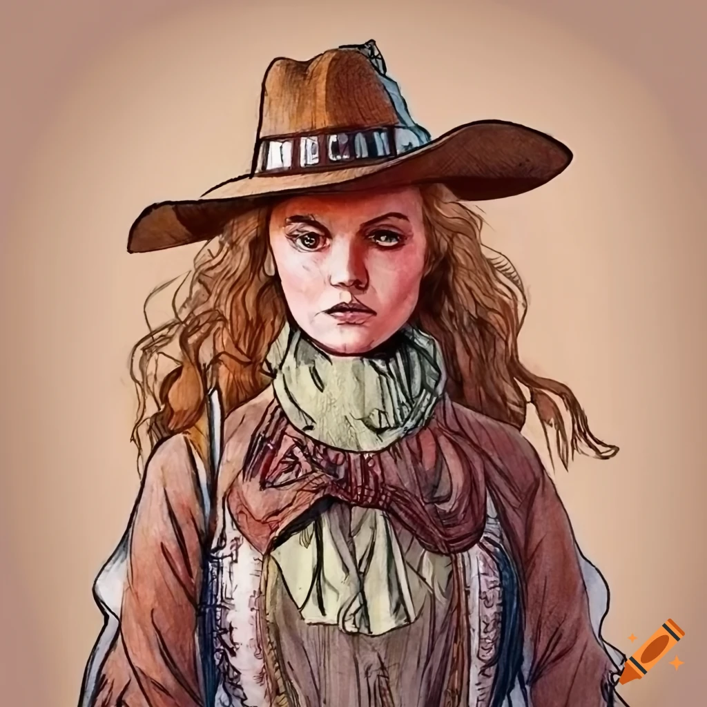 Detailed drawing of Calamity Jane in cowboy attire with a Winchester ...