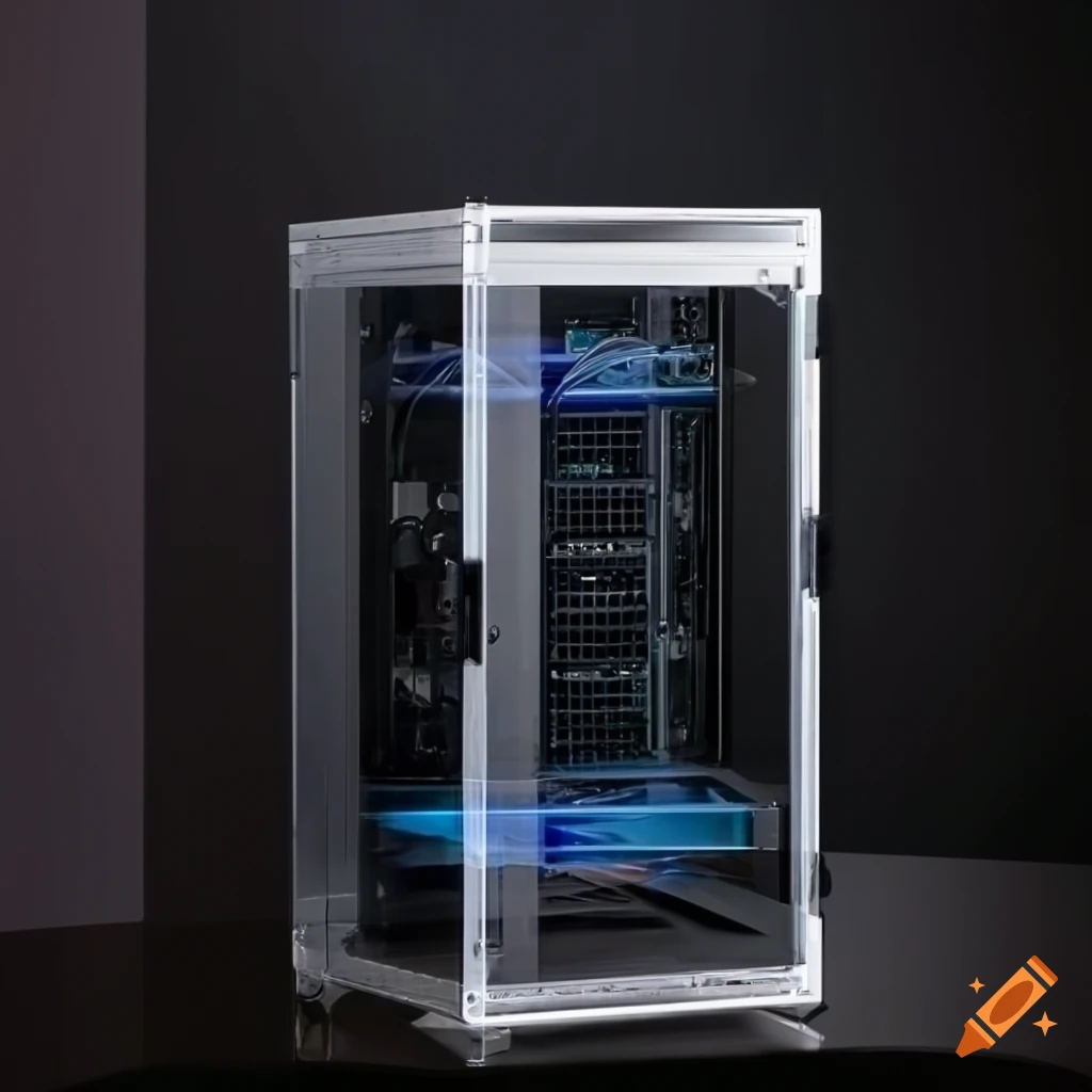 Server cabinet with plexiglass case on Craiyon