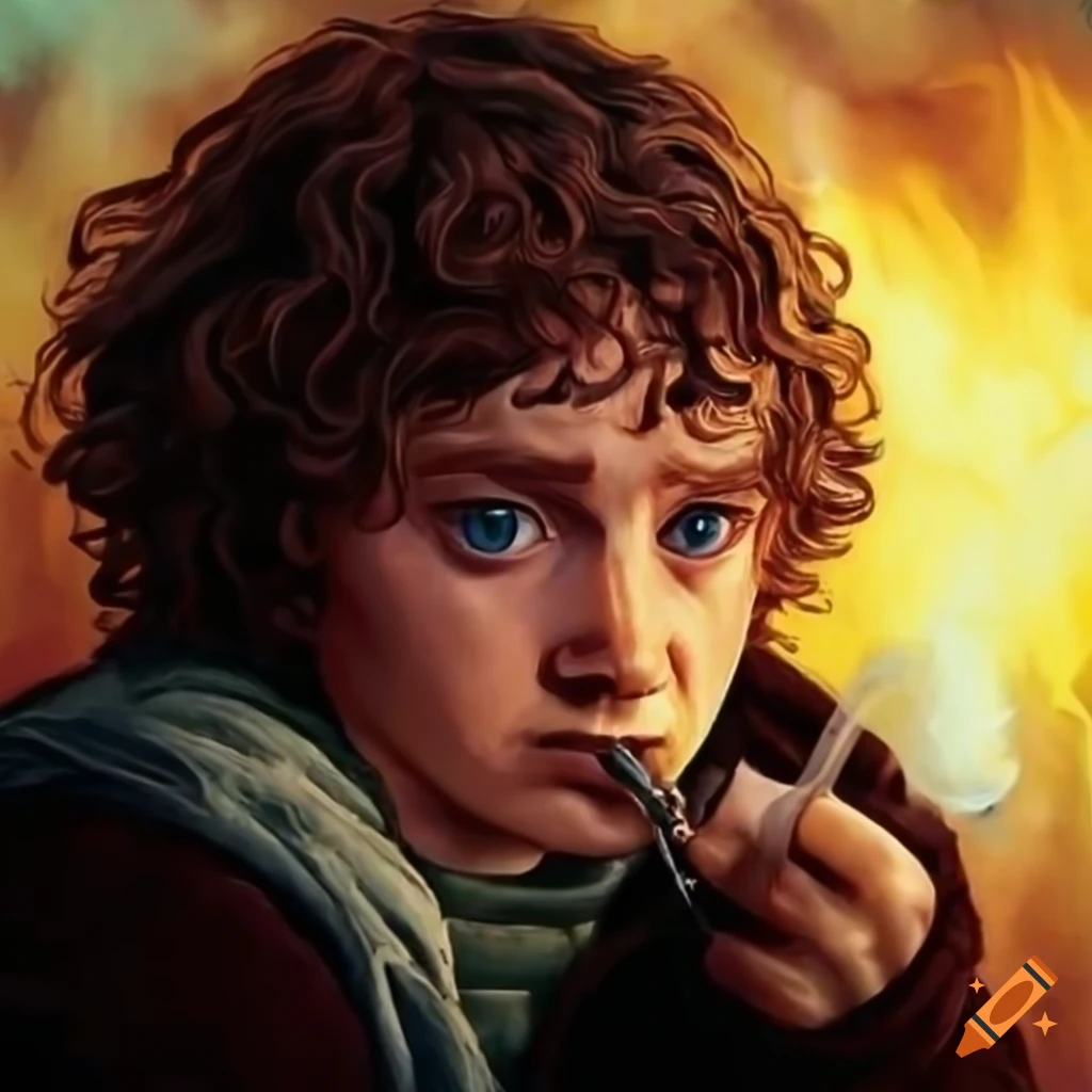 Frodo baggins and samwise gamgee in a cannabis scene on Craiyon